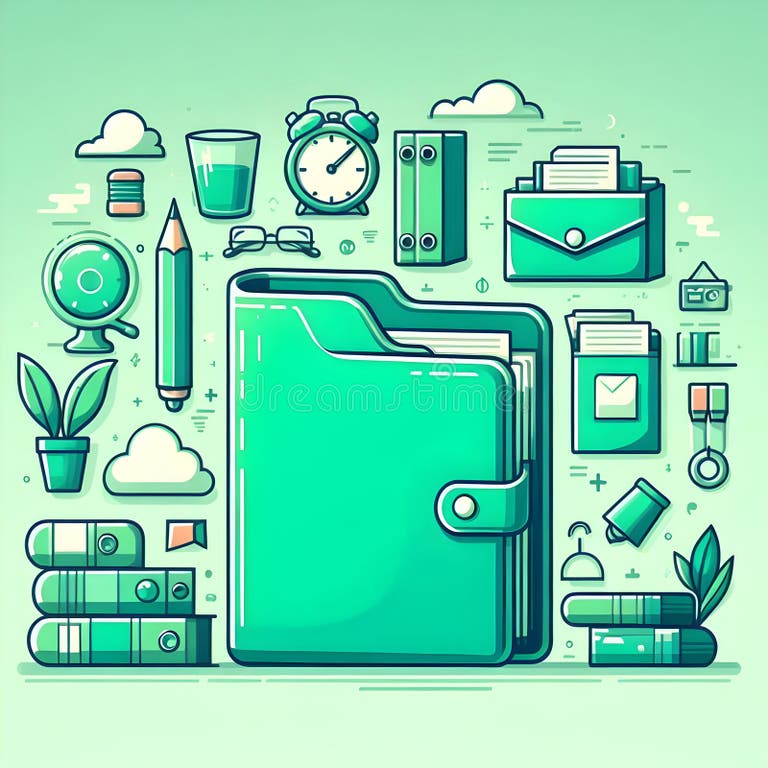 Green Office Folder Surrounded by Stationery Objects Representing ...