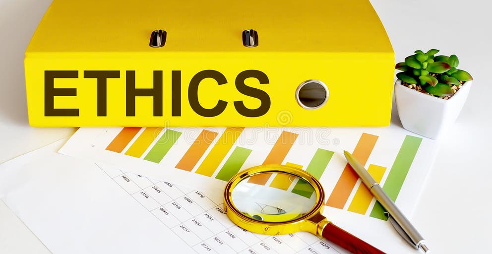 Office Folder with Text ETHICS with Charts, Magnifier and Pen Stock ...