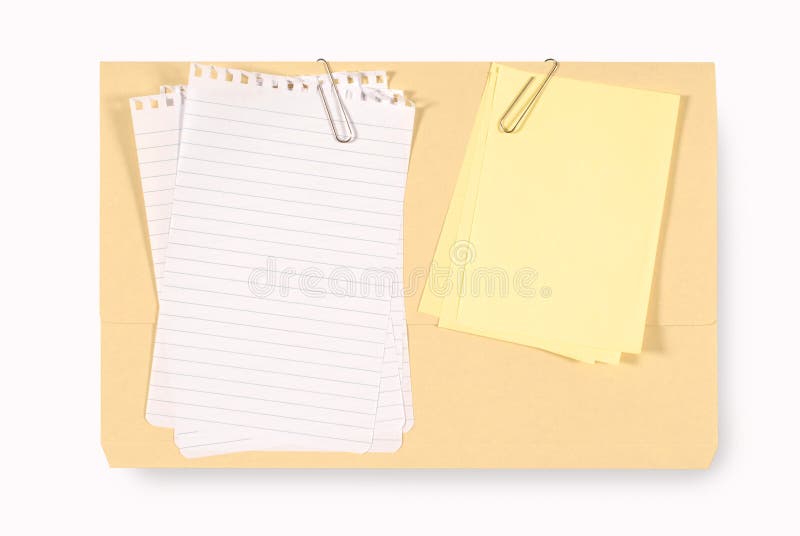 Office Manila File Folder with Untidy Notepaper and Yellow Post-it ...