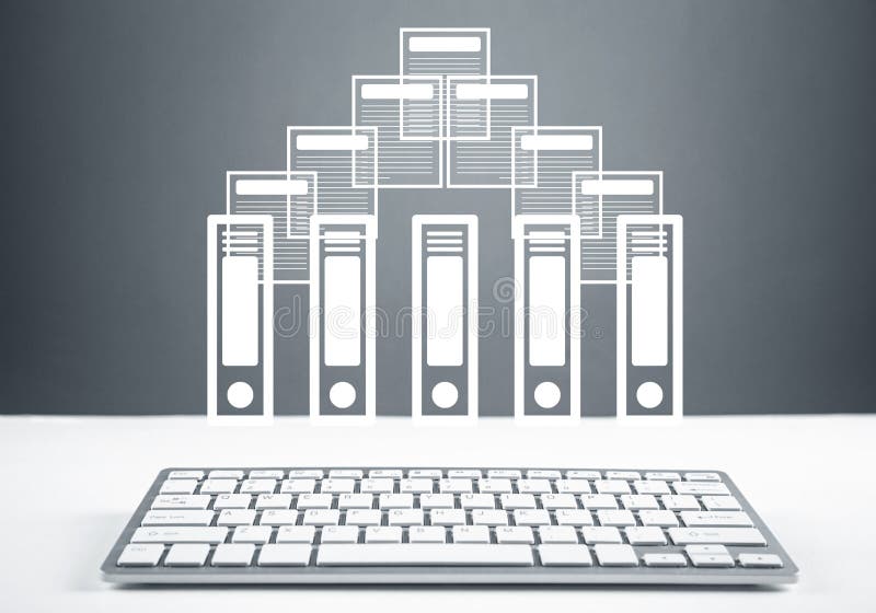 Office Folders and Documents with a Computer Keyboard Stock Photo ...