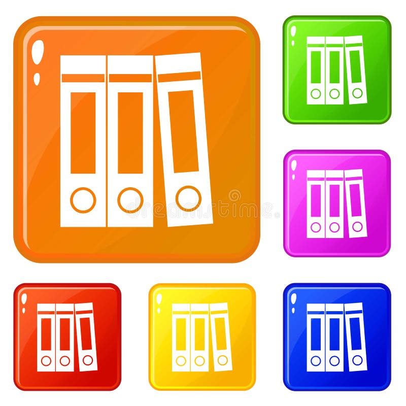 Office Folders With Documents Icons Set Vector Color Stock Vector ...