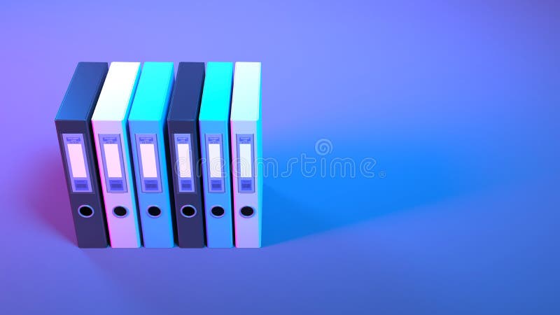 Office Folders in Neon Lighting Close-up Stock Illustration ...