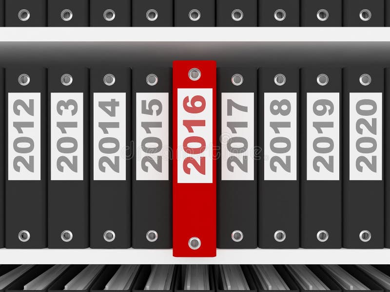 Office Folders with New Year 2016 Sign on the Shelves Stock ...