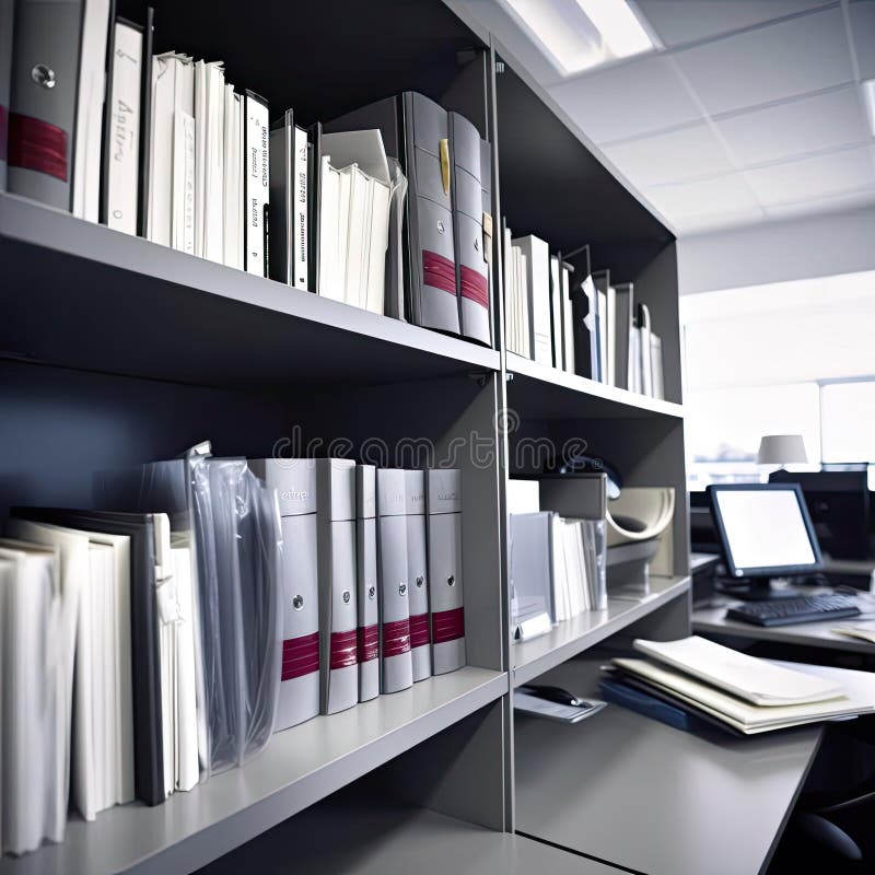 Office Folders on a Shelf in a Modern Office Stock Illustration ...