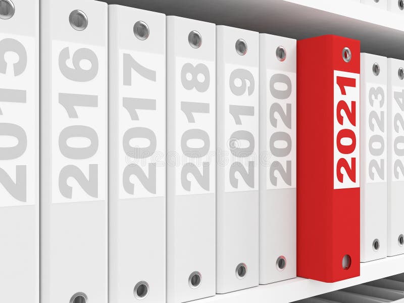 Office Folders on the Shelves. New Year 2021 Concept. 3d Stock ...