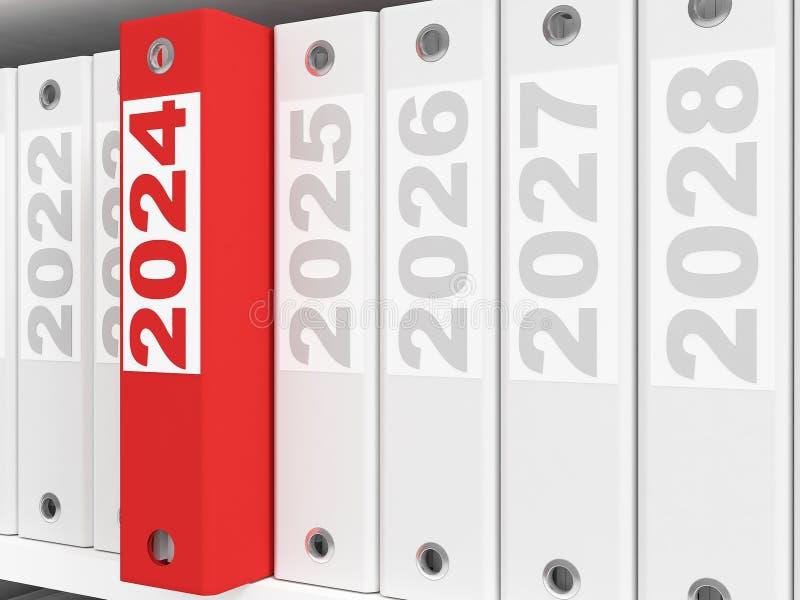Office Folders on the Shelves. New Year 2024 Concept Stock Illustration ...
