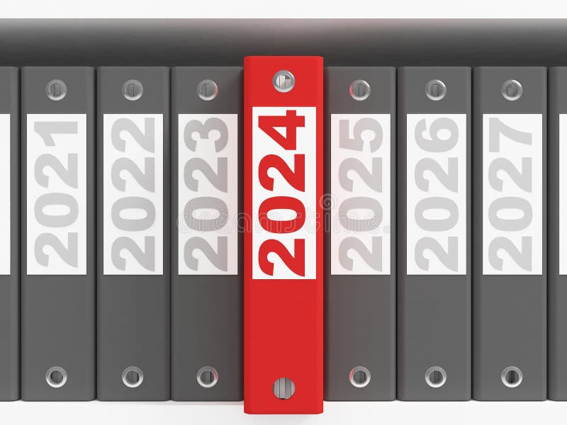 Office Folders on the Shelves. New Year 2024 Concept Stock Illustration ...