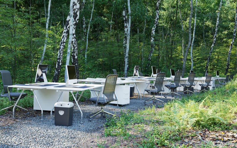 Office in the forest stock illustration. Illustration of summer - 234894292