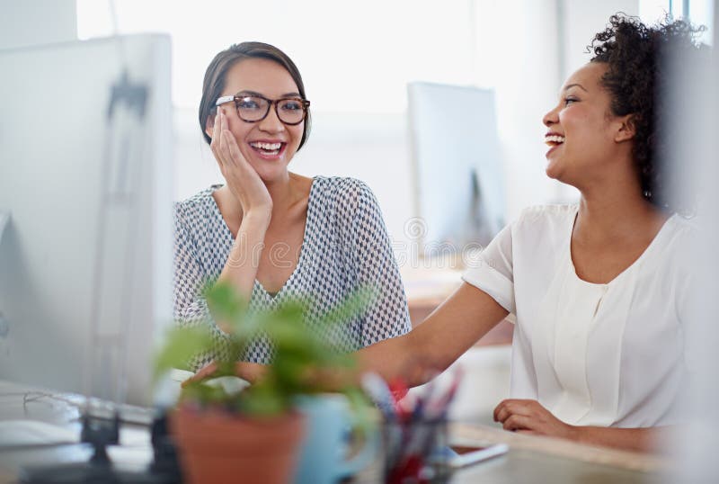 Office Friendships. Two Colleagues Having a Conversation at Their Desk ...