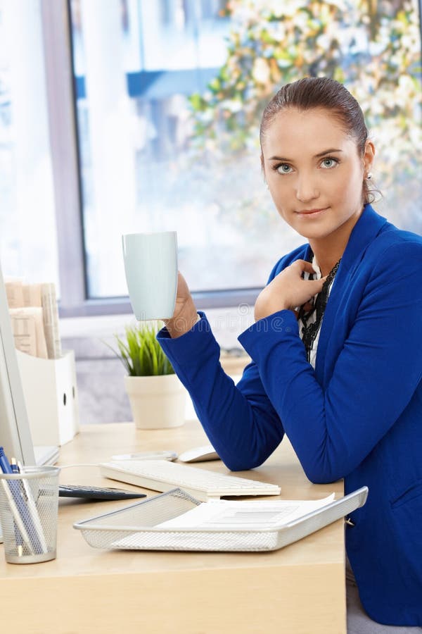 Office Girl on Coffee Break Stock Photo - Image of elegant, coffee ...