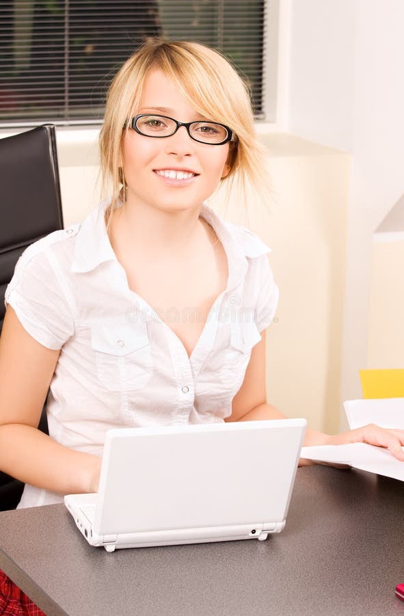 Office Girl with Laptop Computer Stock Image - Image of laptop ...