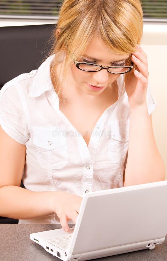 Office Girl with Laptop Computer Stock Image - Image of female ...