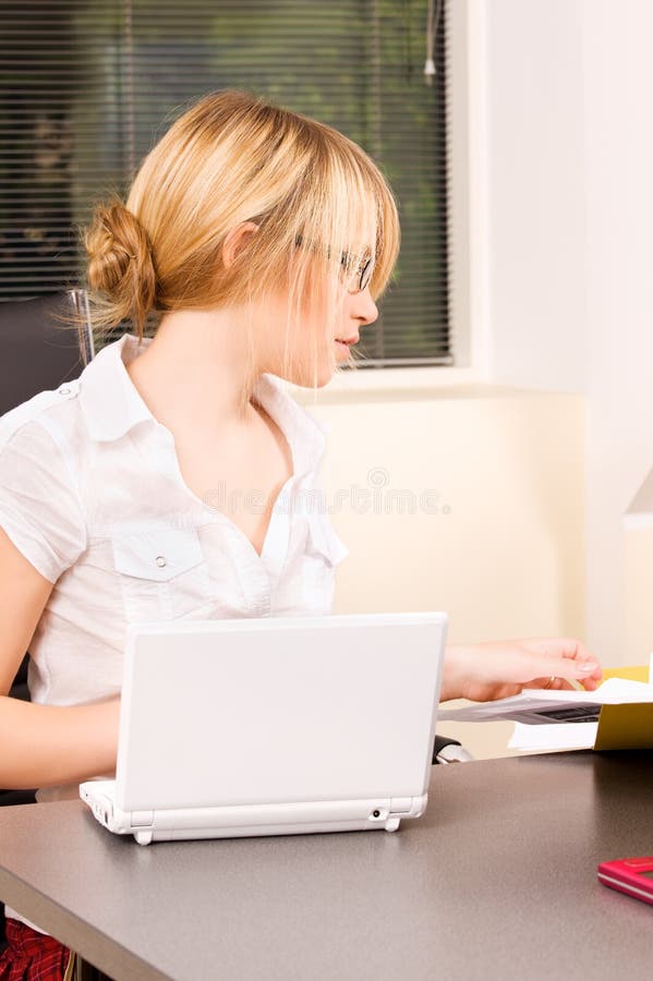 Office Girl with Laptop Computer Stock Image - Image of female ...