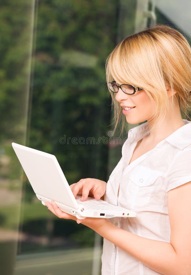 Office Girl with Laptop Computer Stock Image - Image of education ...