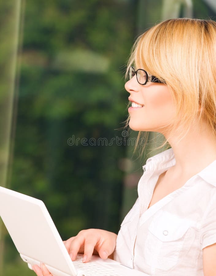 Office Girl with Laptop Computer Stock Photo - Image of businesswoman ...