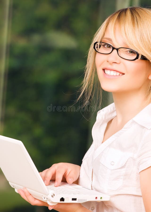 Office Girl with Laptop Computer Stock Image - Image of mail, employee ...