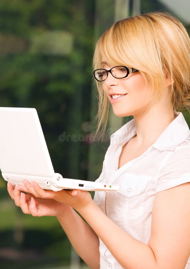 Office Girl with Laptop Computer Stock Image - Image of internet ...