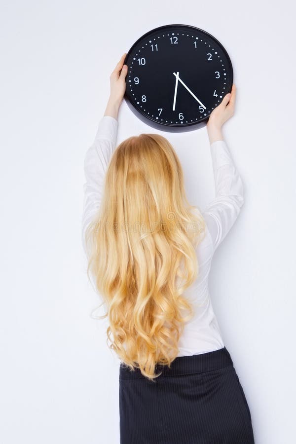 Office Girl Looking on Clock Stock Image - Image of parlor, looking ...