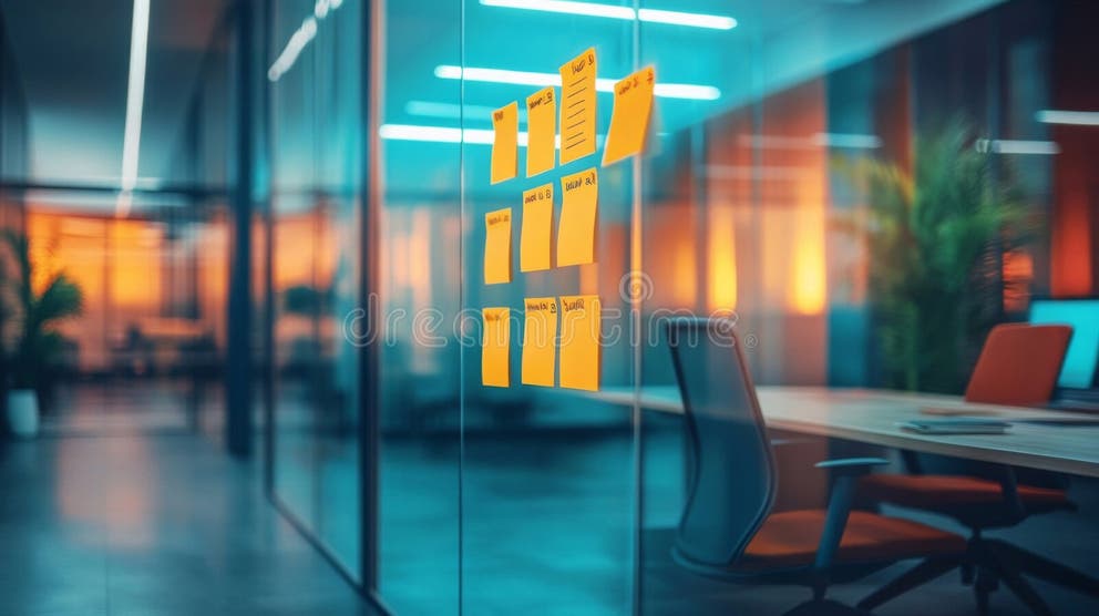 Office Glass Wall Notes Planning Meeting Workspace Stock Illustration ...