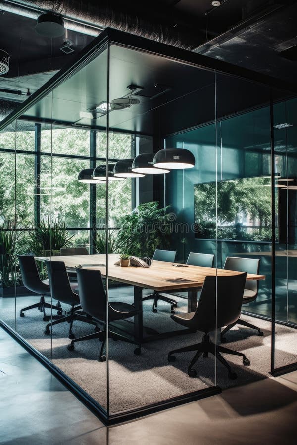 An Office with Glass Walls Showing a Meeting Setup Stock Illustration ...