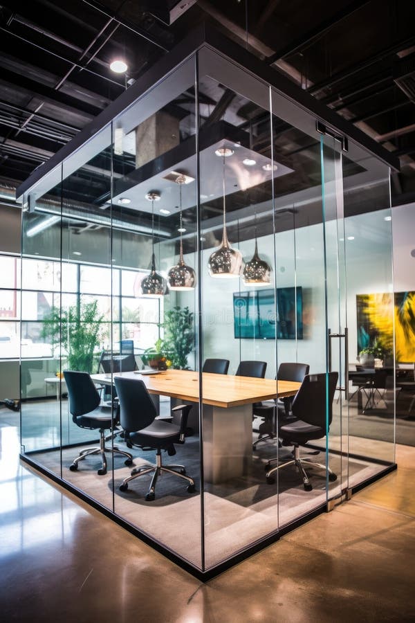 An Office with Glass Walls Showing a Meeting Setup Stock Illustration ...