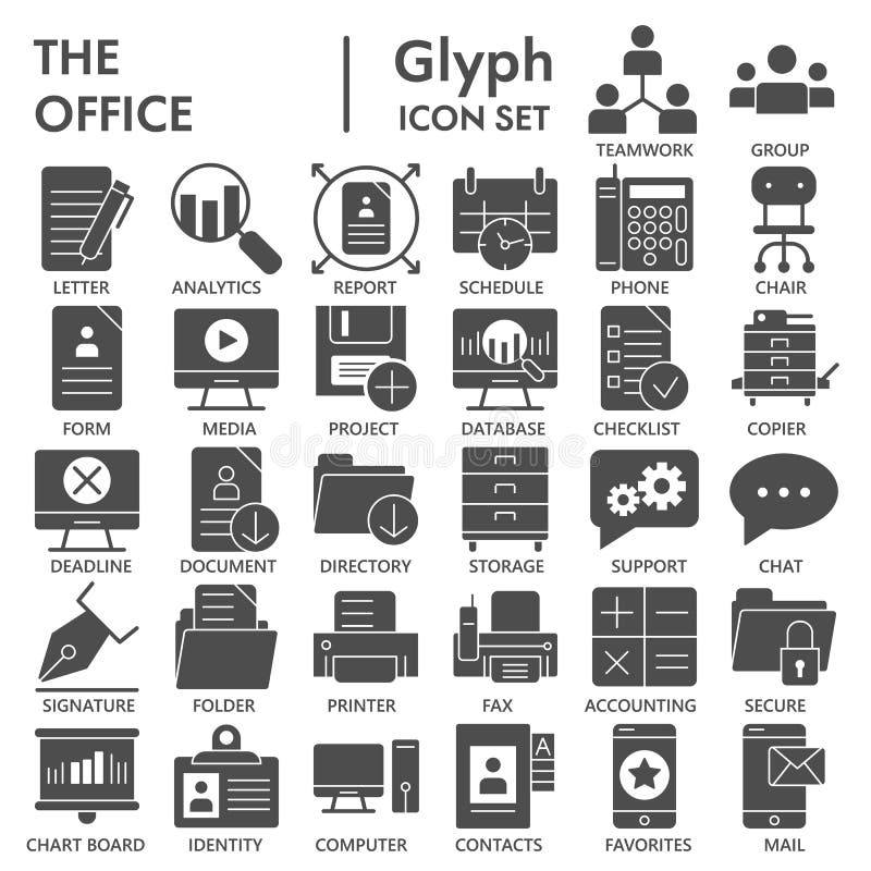 Office Glyph SIGNED Icon Set, Workspace Symbols Collection, Vector ...