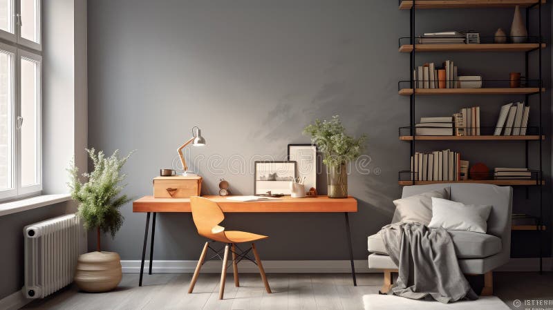 Office gray interior wall stock illustration. Illustration of productivity - 383616317