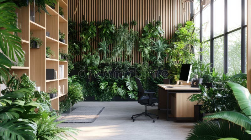 Office Greenery Showcasing Lush Tropical Plants in a Modern Workspace ...