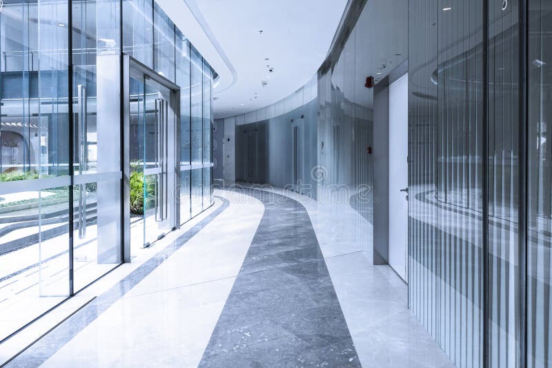 Long Office Hallway Modern Design, Empty and Clean Interior Stock Image ...
