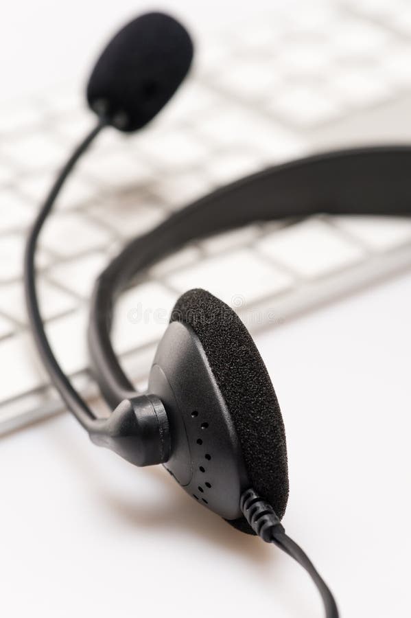 Office Headset with Microphone Keyboard on Desk Stock Photo - Image of ...