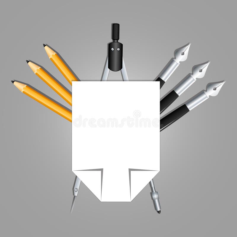 Office Heraldry. Composition with Paper, Compasses, Pencil and Pen ...