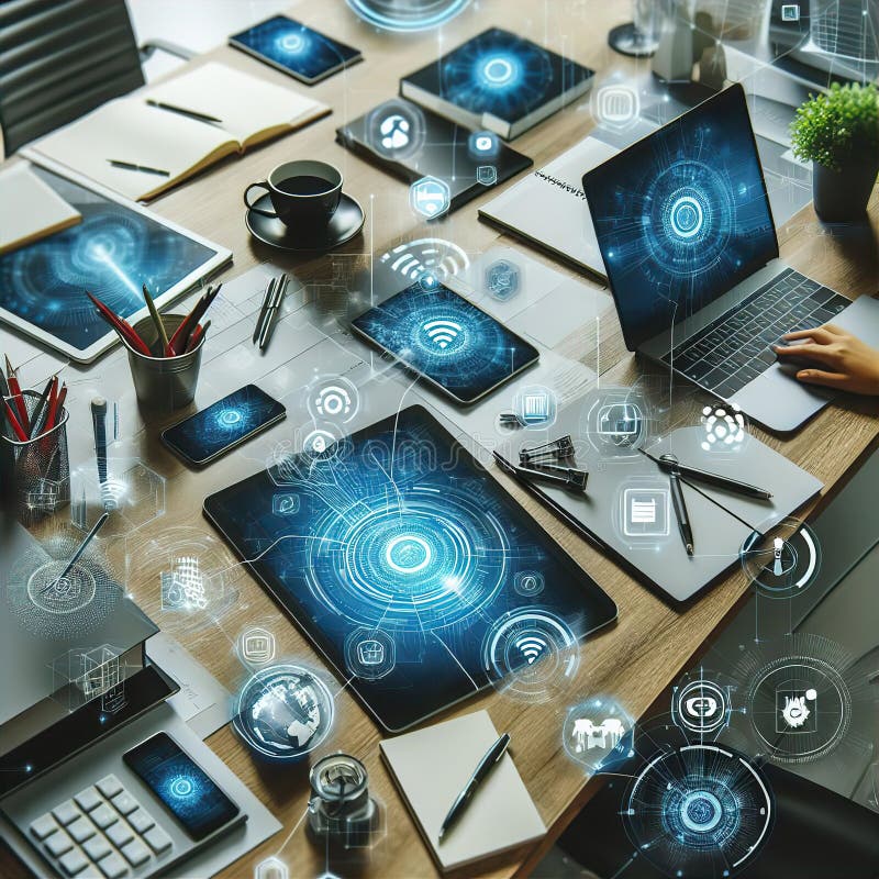 Office with High Tech Equipped Technology Stock Illustration ...