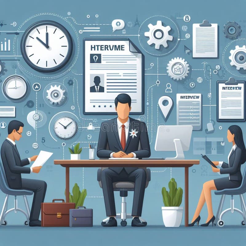 Office Hiring Process Illustration: Work Efficiency and Time Management ...