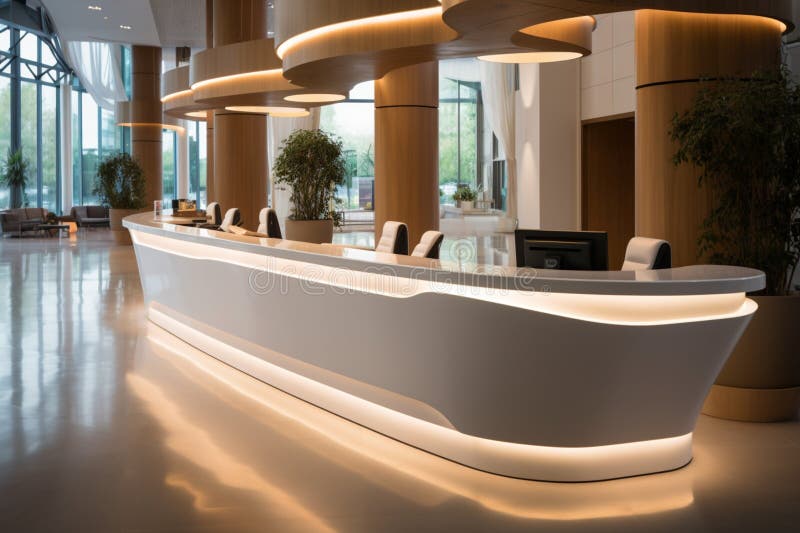 Office or Hotel, an Empty Modern Reception Desk Invites Visitors Stock ...