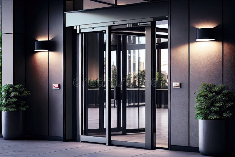 Office or Hotel Entrance with Modern Automatic Sliding Doors for Quick ...