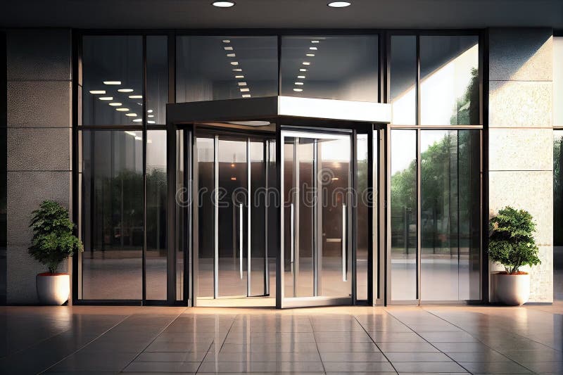 Office or Hotel Entrance with Modern Automatic Sliding Doors for Quick ...