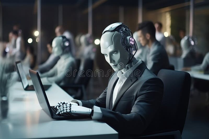 Corporate Businessman Humanoid Ai Robot Sitting Desk Stock Photos ...