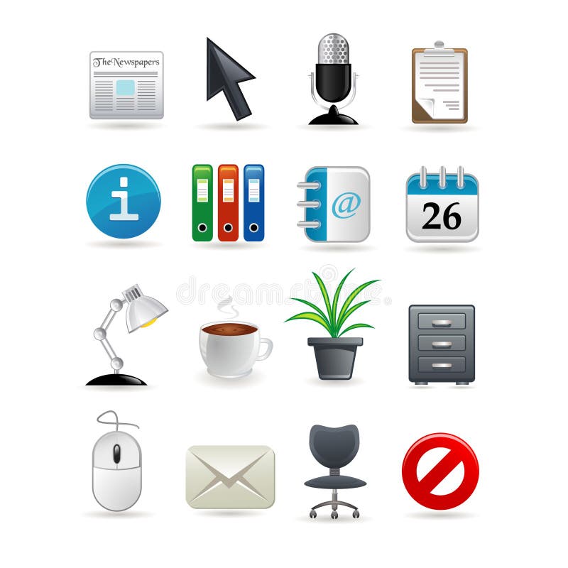 Office icon set stock vector. Illustration of mail, office - 12607318