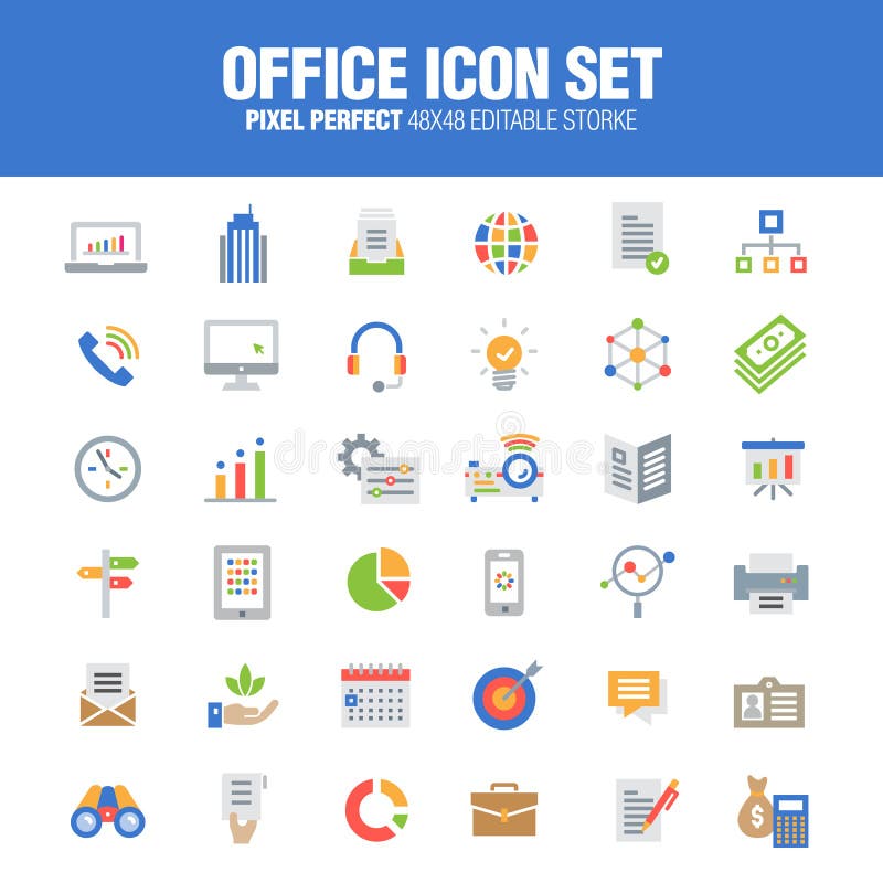 Office Icon Set Color Version Stock Vector - Illustration of laptop ...