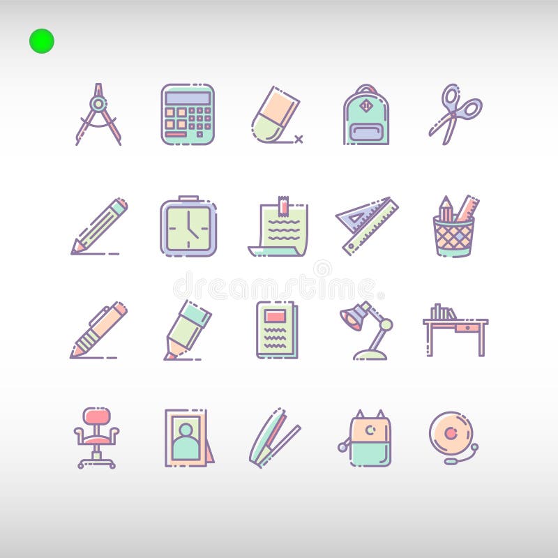 Office Icon Set in Flat Color Style Stock Vector - Illustration of ...