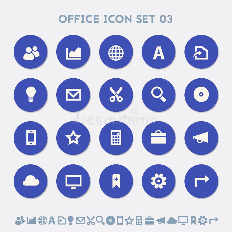 Office 3 Icon Set. Material Circle Buttons Stock Vector - Illustration ...