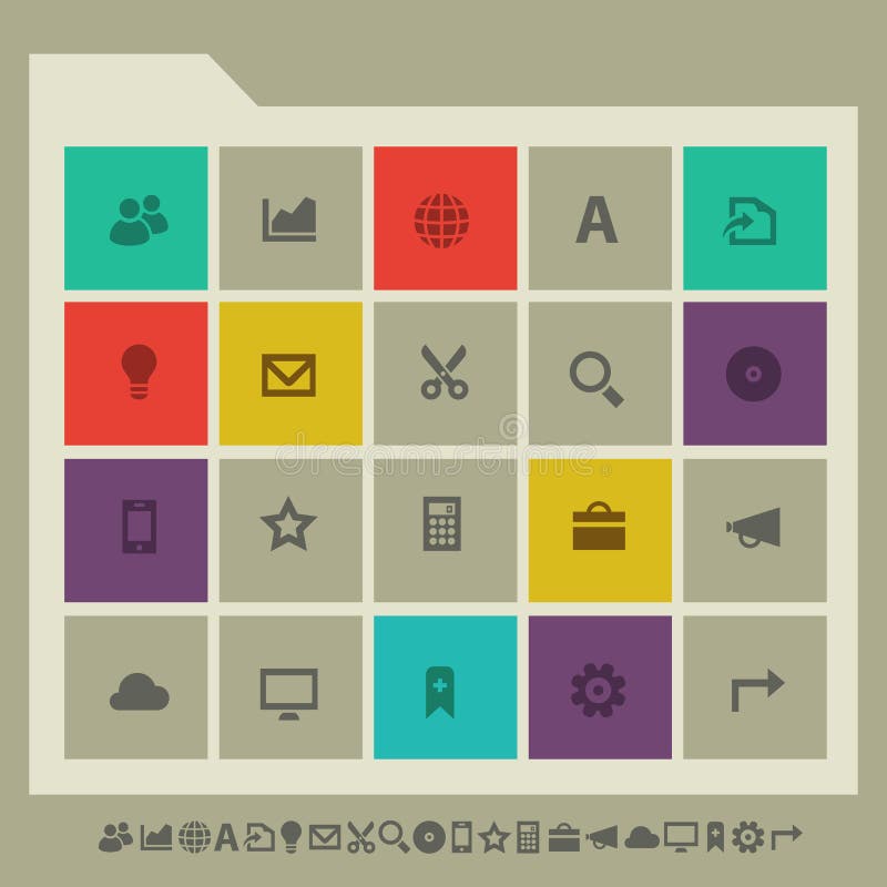 Office 3 Icon Set. Multicolored Square Flat Stock Vector - Illustration ...