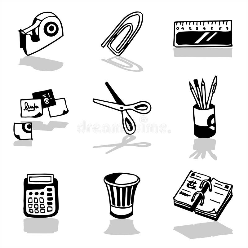 Office icons stock vector. Illustration of school, white - 10202921