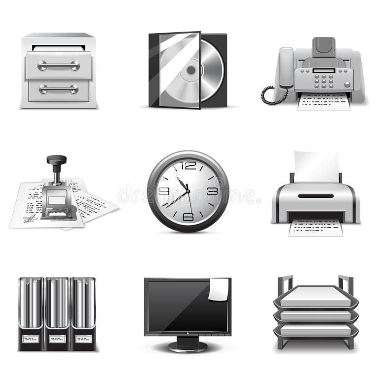 Office Icons | B&W Series Stock Vector - Illustration of button ...