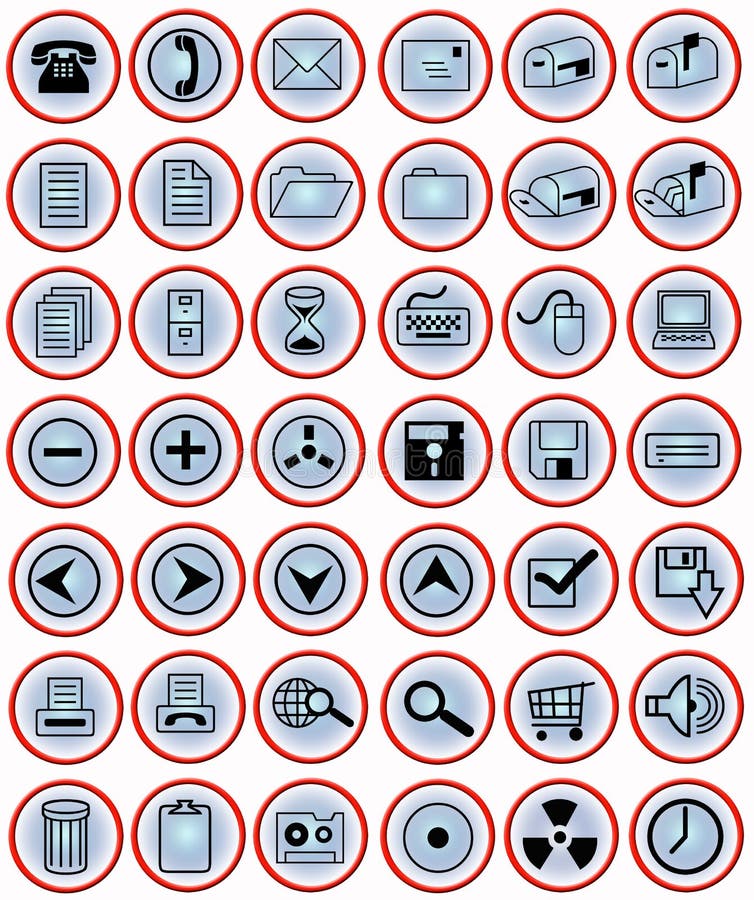 Office Icons on Blue Buttons Stock Illustration - Illustration of ...