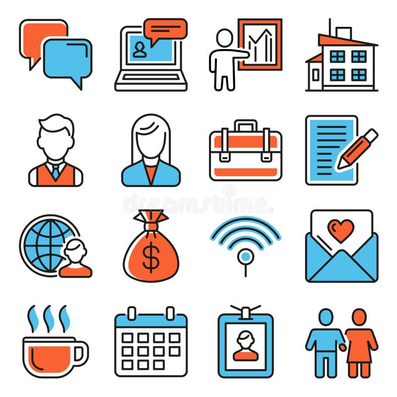 Office Icons Set. Business and Workplace Stock Vector - Illustration of ...