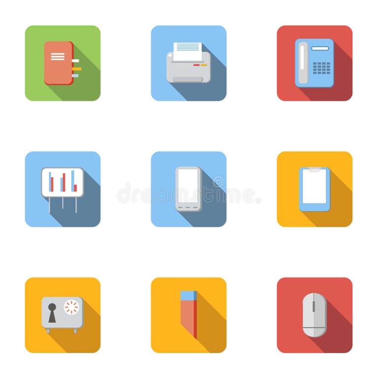 Office Icons Set, Flat Style Stock Vector - Illustration of agreement ...