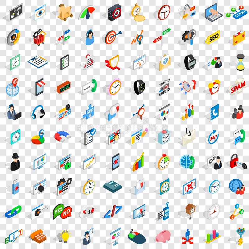 100 Office Icons Set, Isometric 3d Style Stock Vector - Illustration of ...