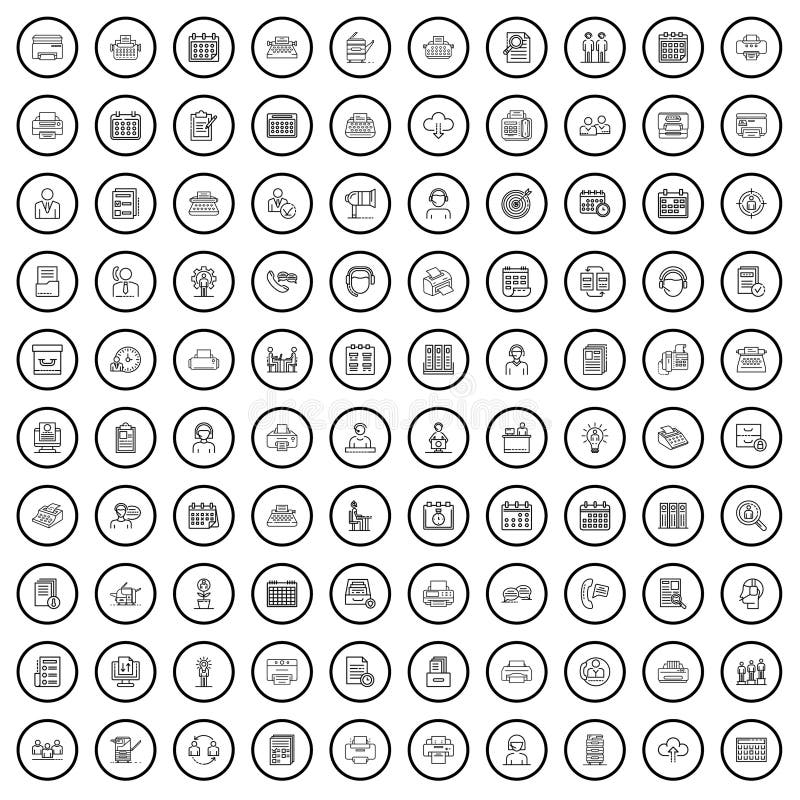 100 Office Icons Set, Outline Style Stock Vector - Illustration of ...