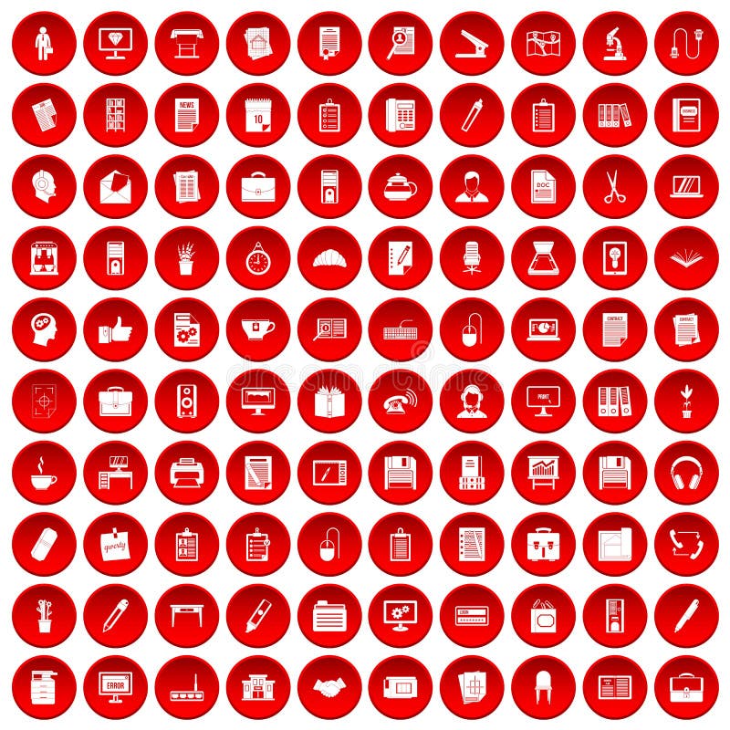100 office icons set red stock vector. Illustration of email - 96664458